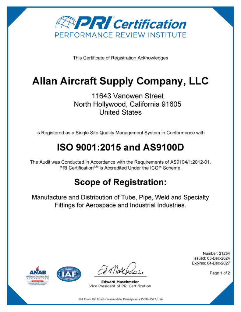 Certifications - Allan Aircraft Supply Co - Precision Aerospace ...