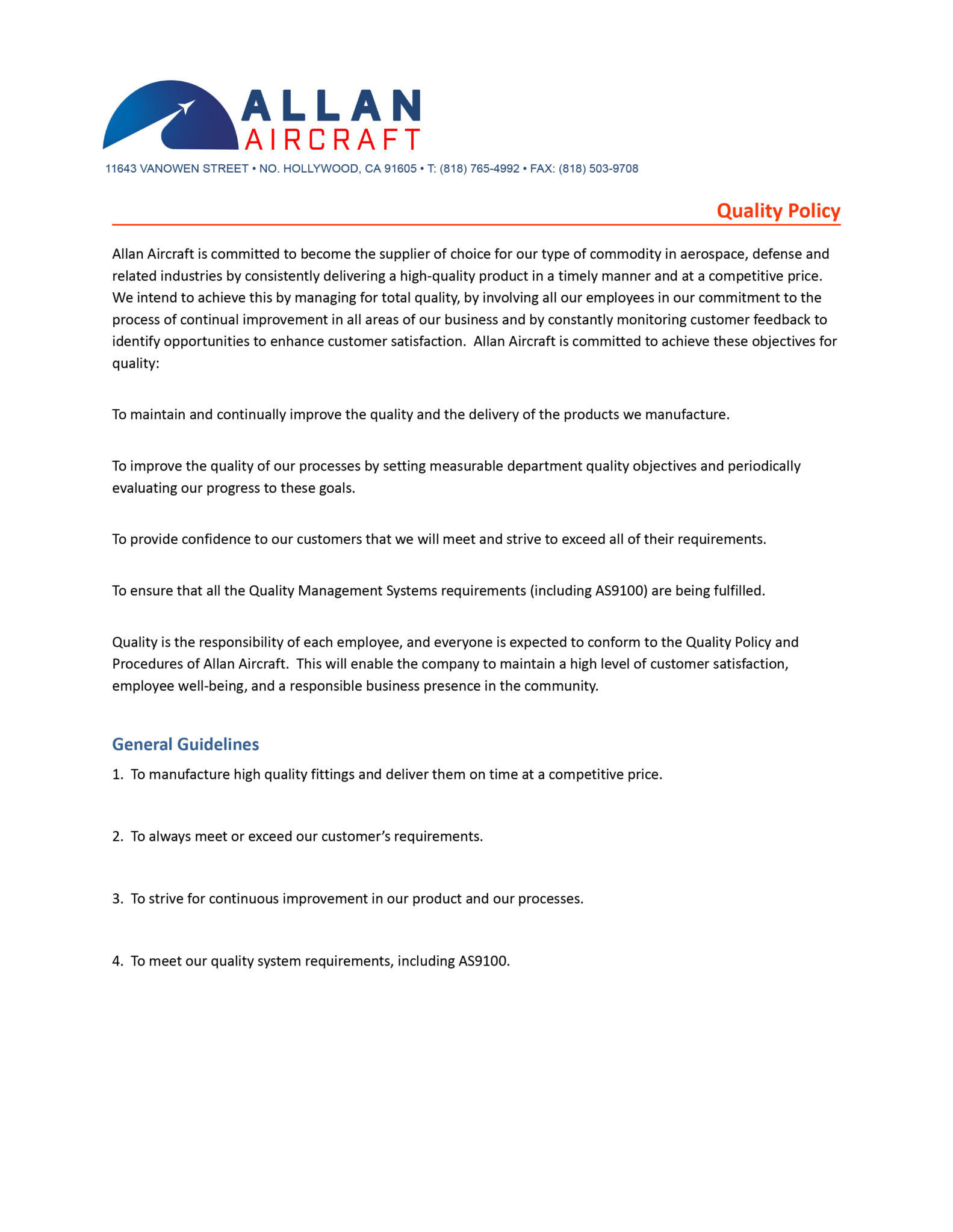 Quality - Allan Aircraft Supply Co - Precision Aerospace Hydraulic ...